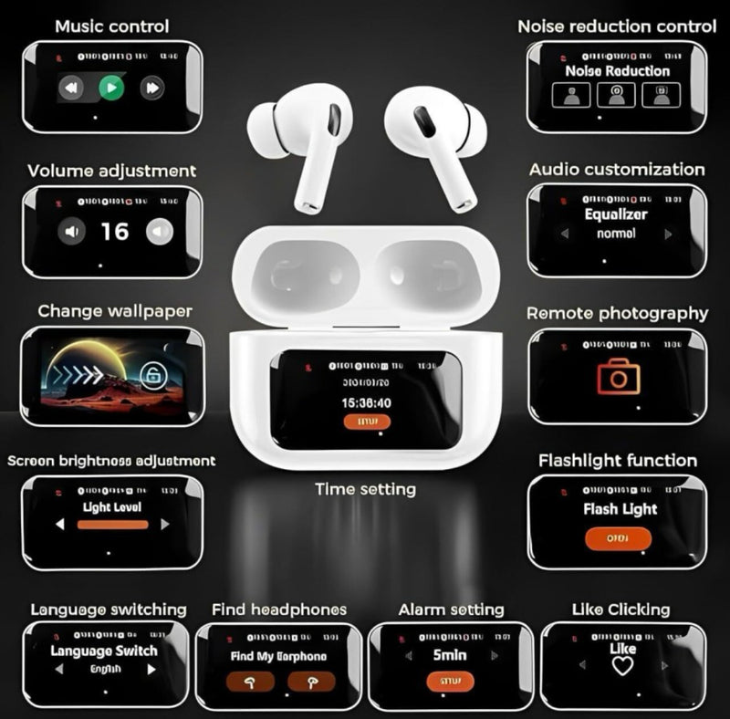 bSmart Touchscreen Bluetooth Earbuds, Full-Color Display, AI Interacti ...