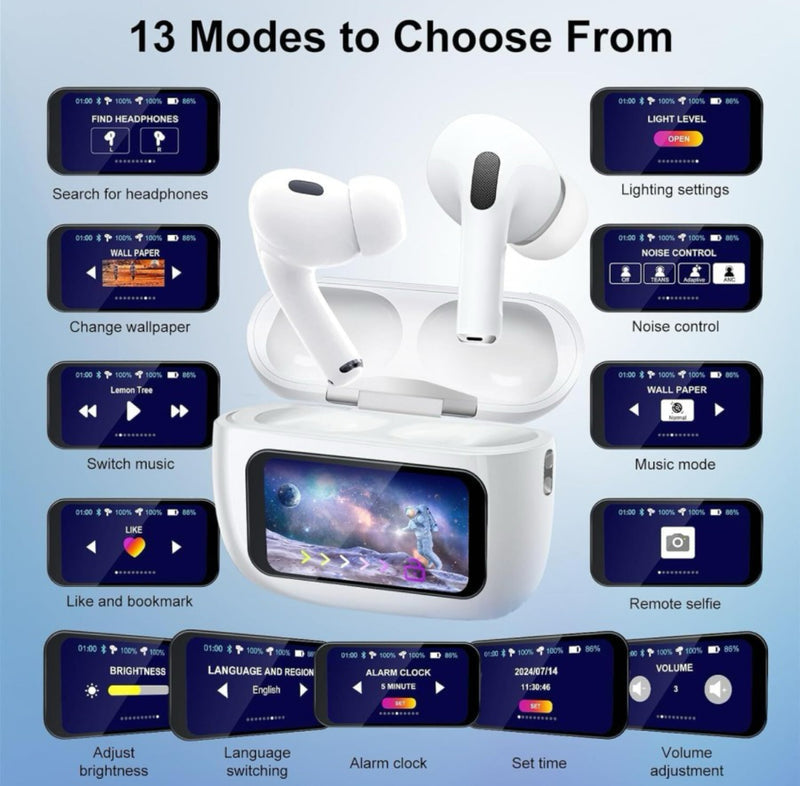 bSmart Touchscreen Bluetooth Earbuds, Full-Color Display, AI Interacti ...